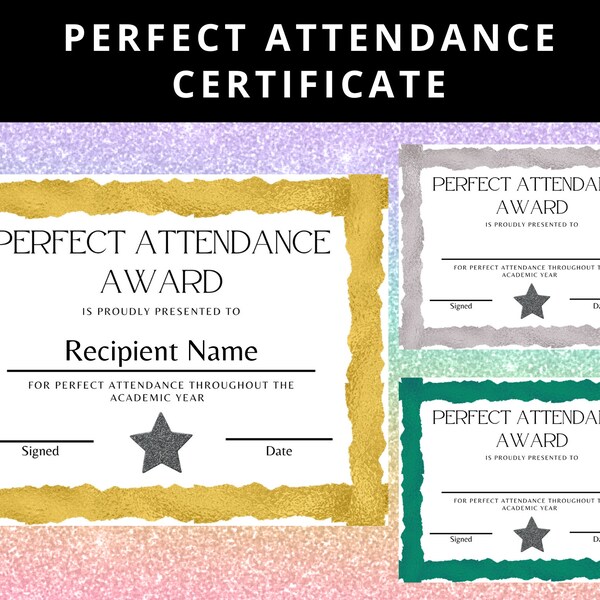 Perfect Attendance Certificates - Etsy