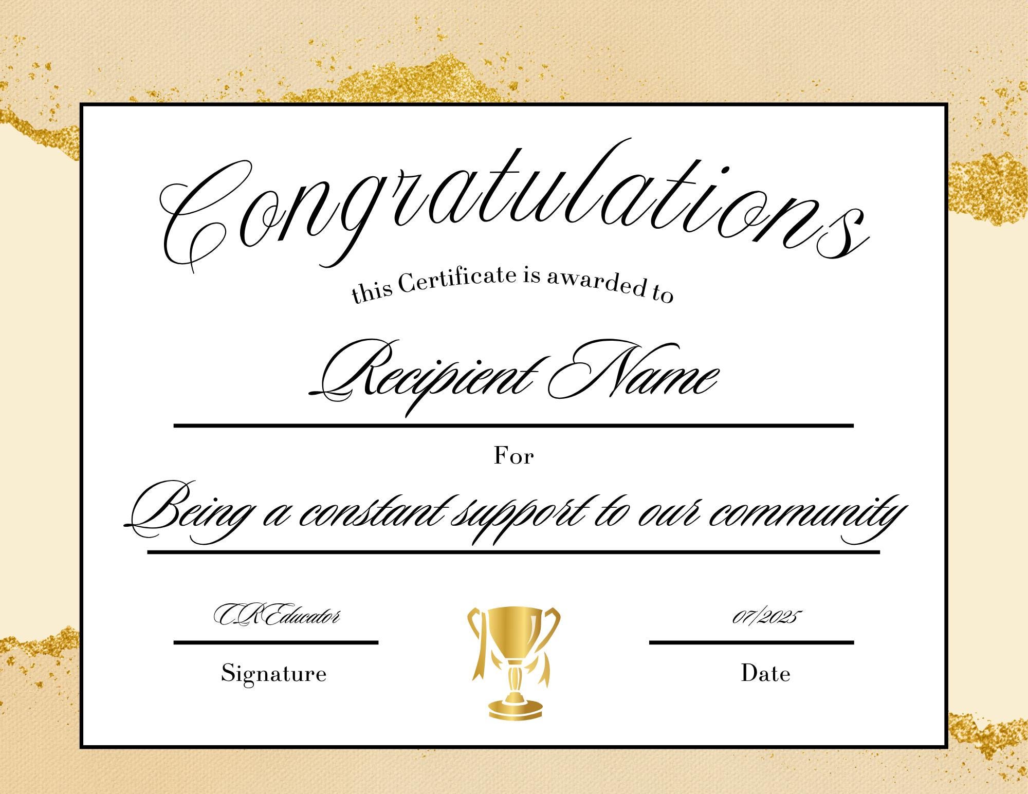 Printable Award Certificate | Neutral Gold Award | Congratulations ...