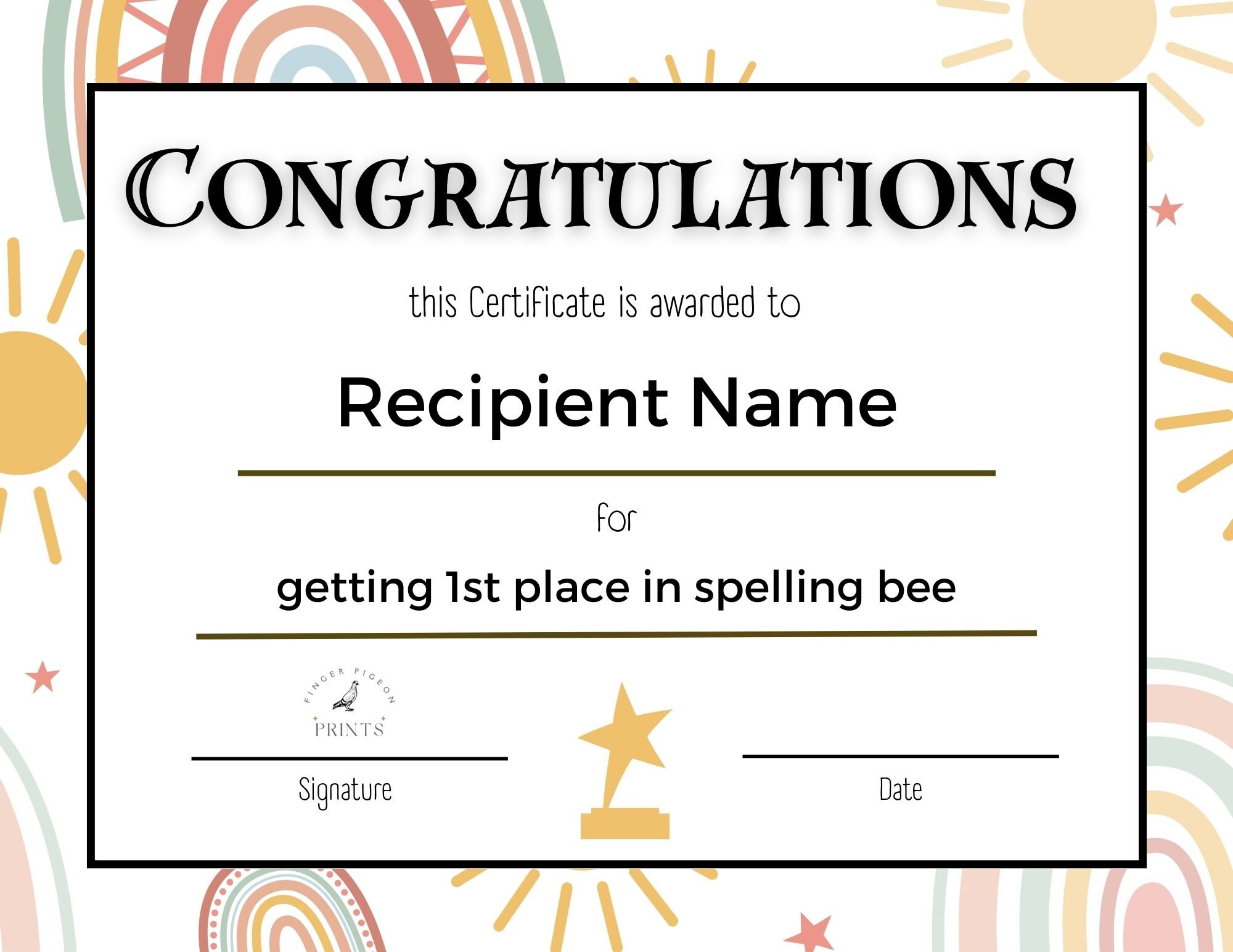 Printable Award Certificate Neutral Rainbow Award - Etsy