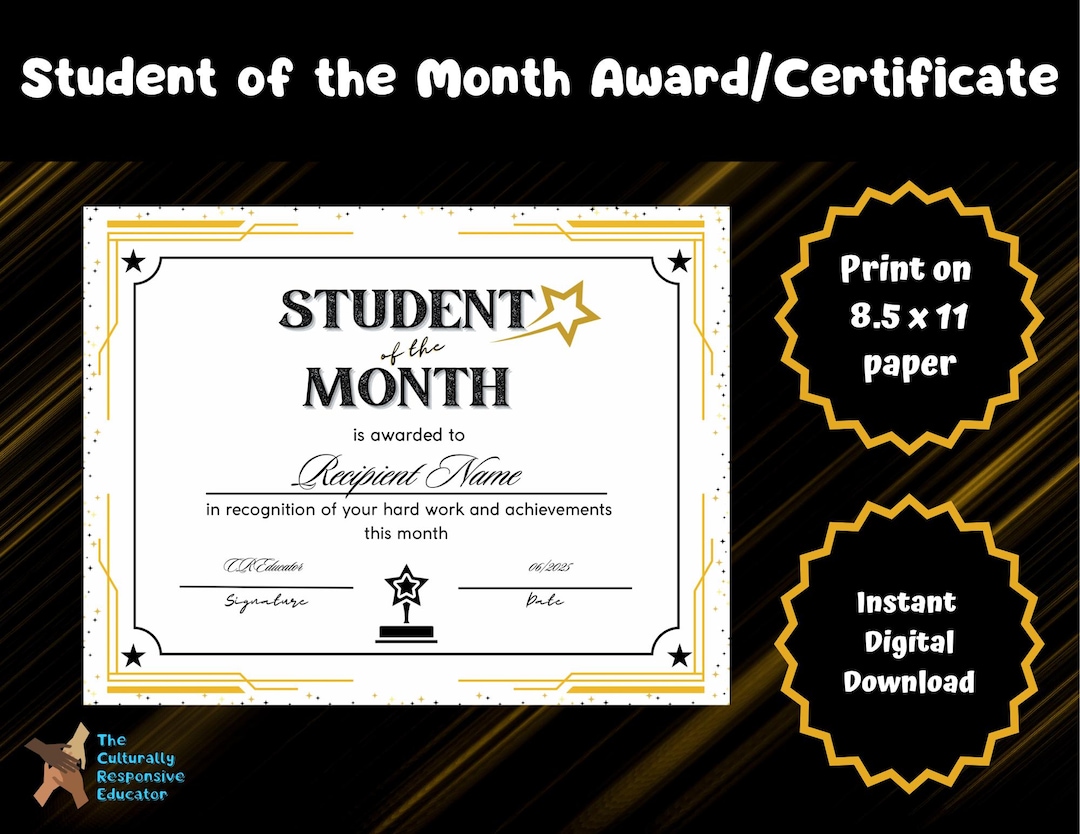 Student of the Month Certificate: Printable Classroom Award (PDF ...