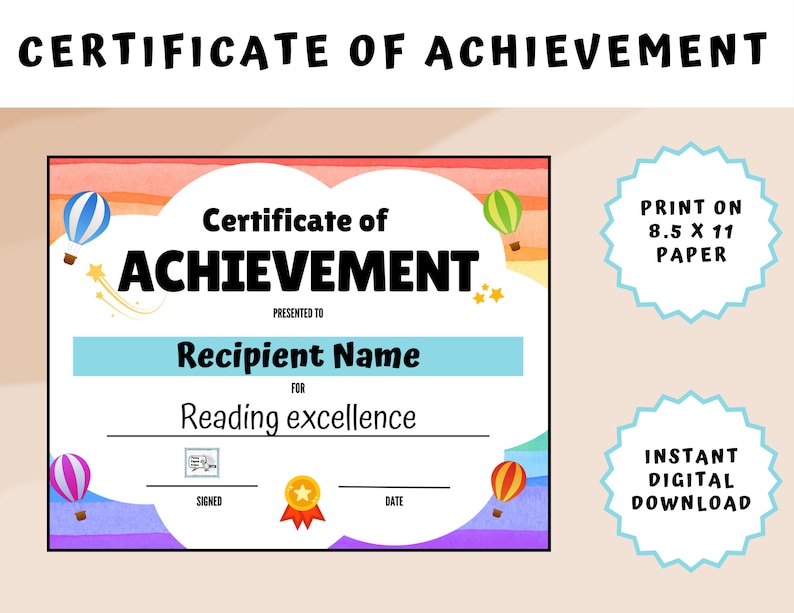 Certificate of Achievement Achievement Award Certificates for Students ...