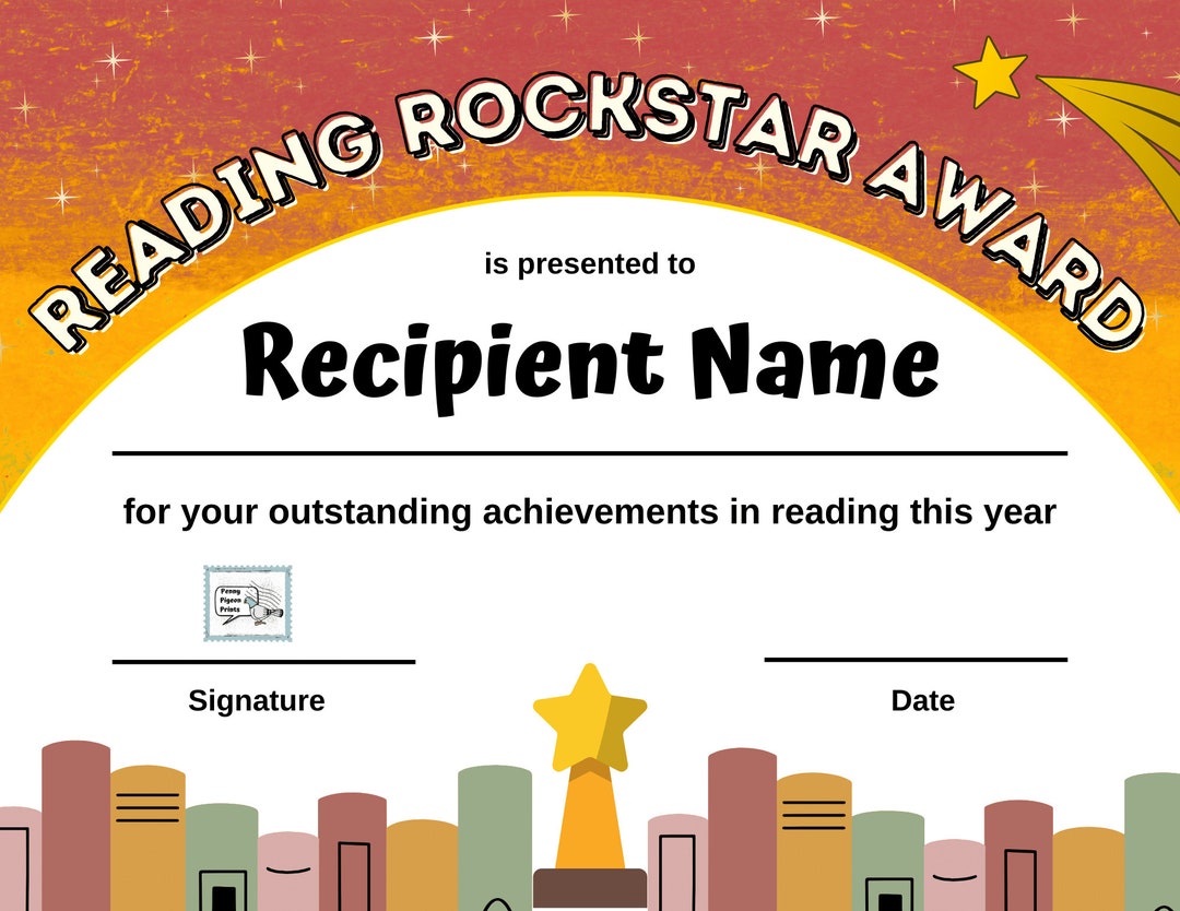 Reading Rockstar Award, Reading Rockstar Certificate, Non-editable DIY ...