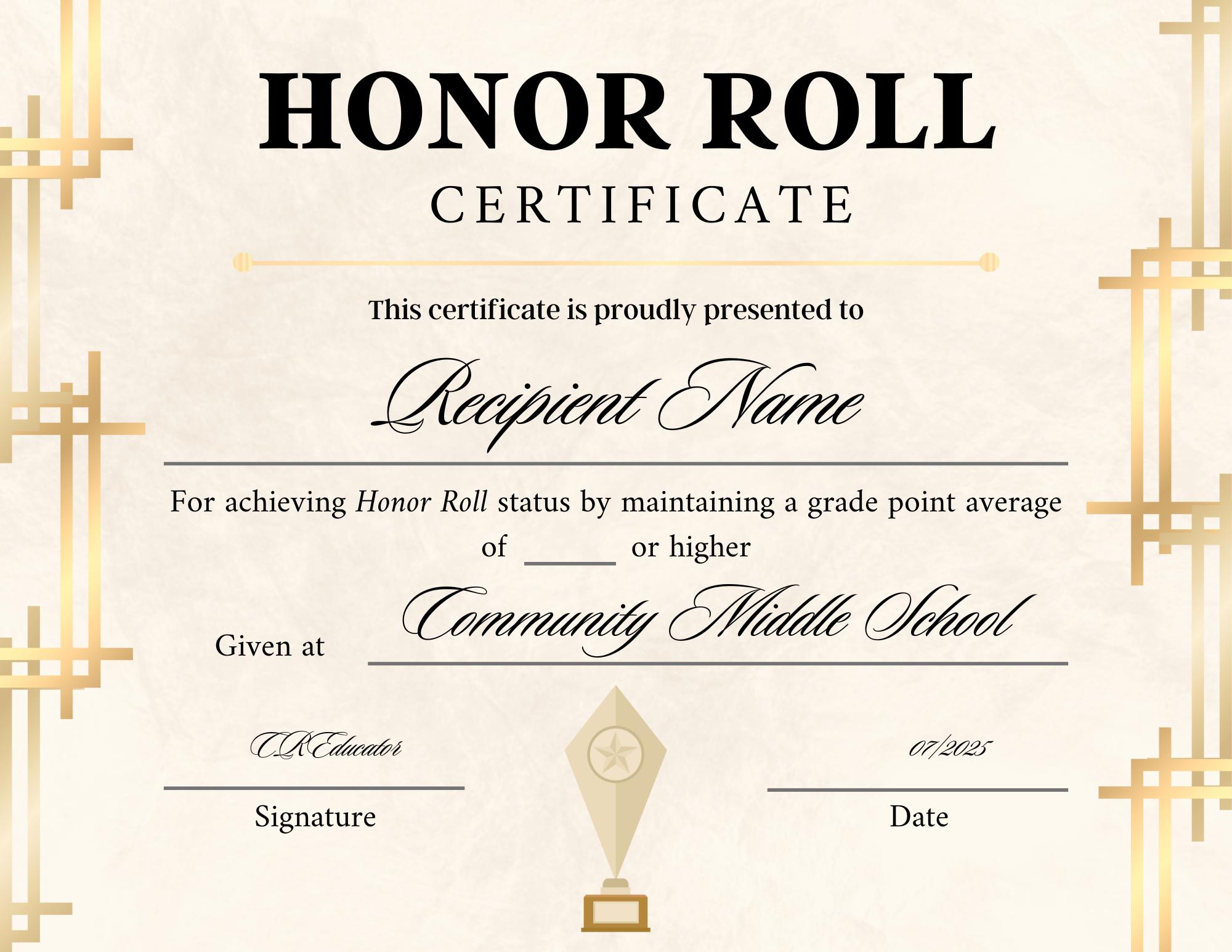 Honor Roll Certificate | Academic Achievement Award | Printable Student ...
