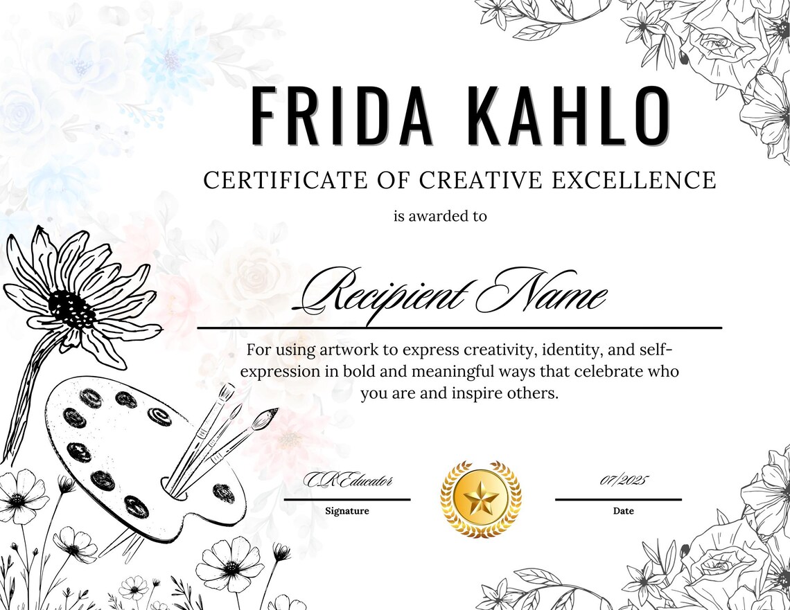 Frida Kahlo Certificate of Excellence | Art Recognition Award ...