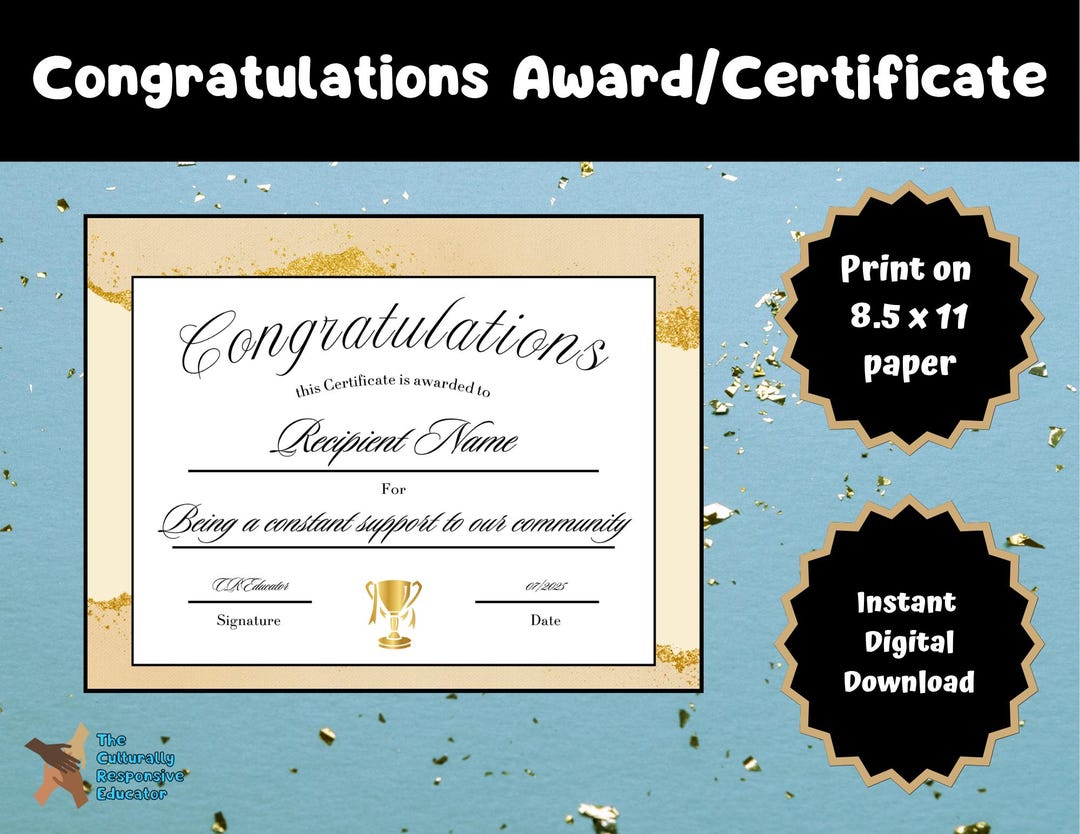 Printable Award Certificate | Neutral Gold Award | Congratulations ...