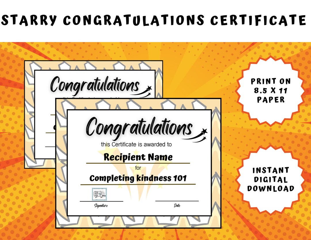 Congratulations Certificate Printable Fill in Award Congratulations ...