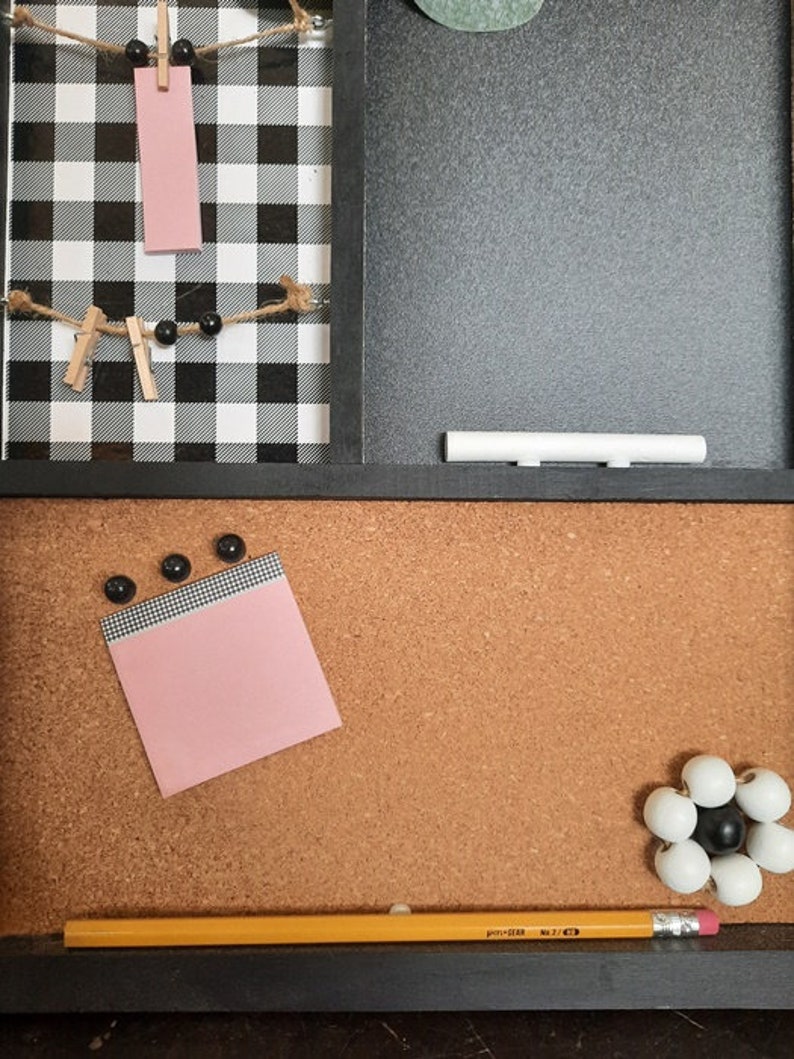 Home or Office Memo Board, Black Wood, Buffalo Vinyl, Sticky Notes ...
