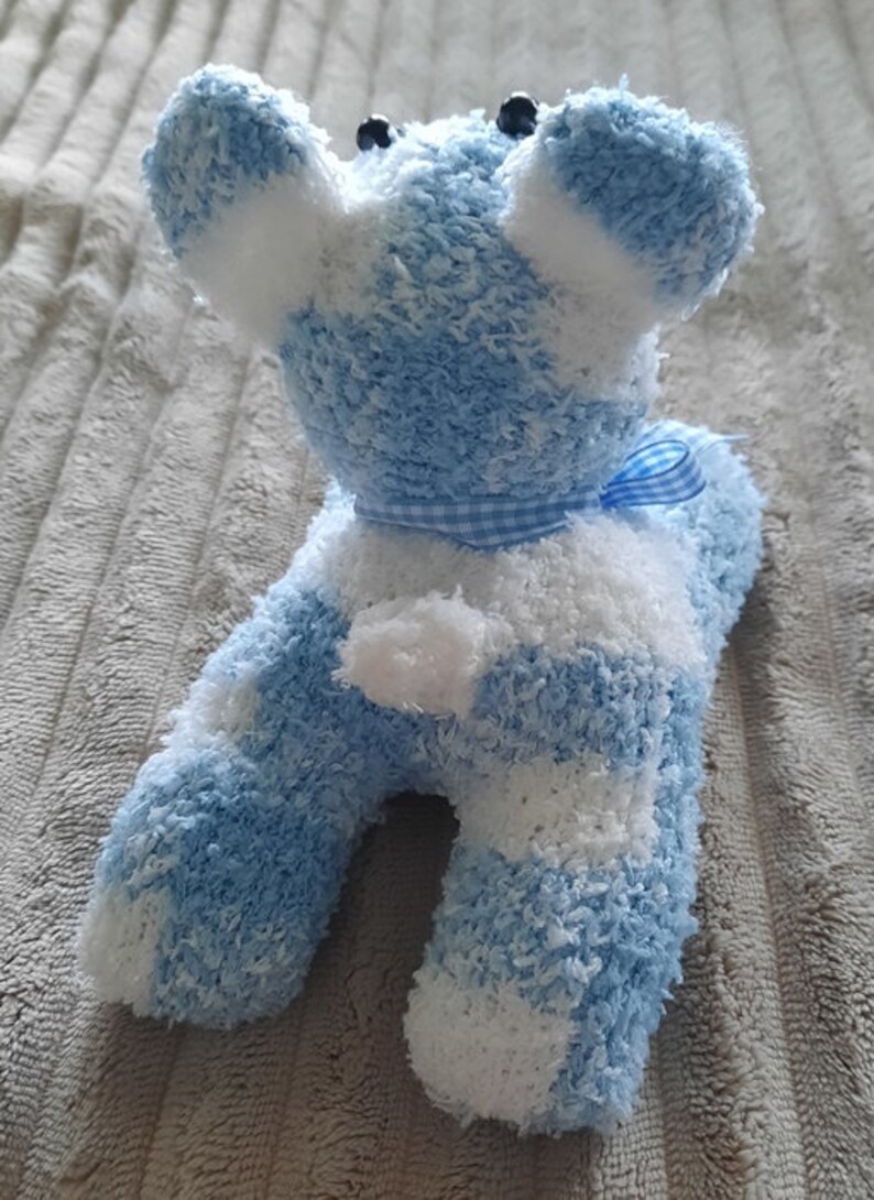 Sensory Toy Bear, Sock Plushie, Blue Check, Comfort Toy, Stuffed Animal ...