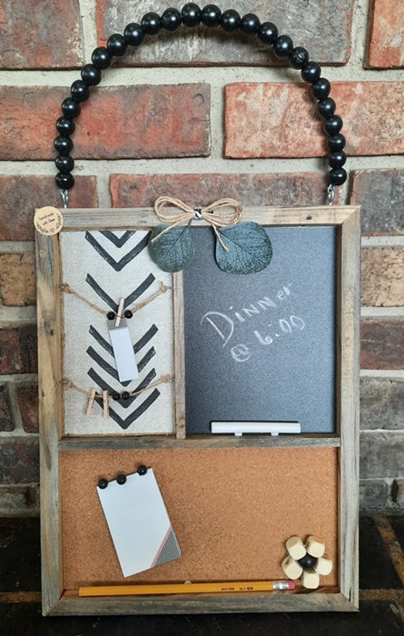 Memo Board, Rustic Wood, Boho, Sticky Notes, Bead Handle, Chalk Board ...