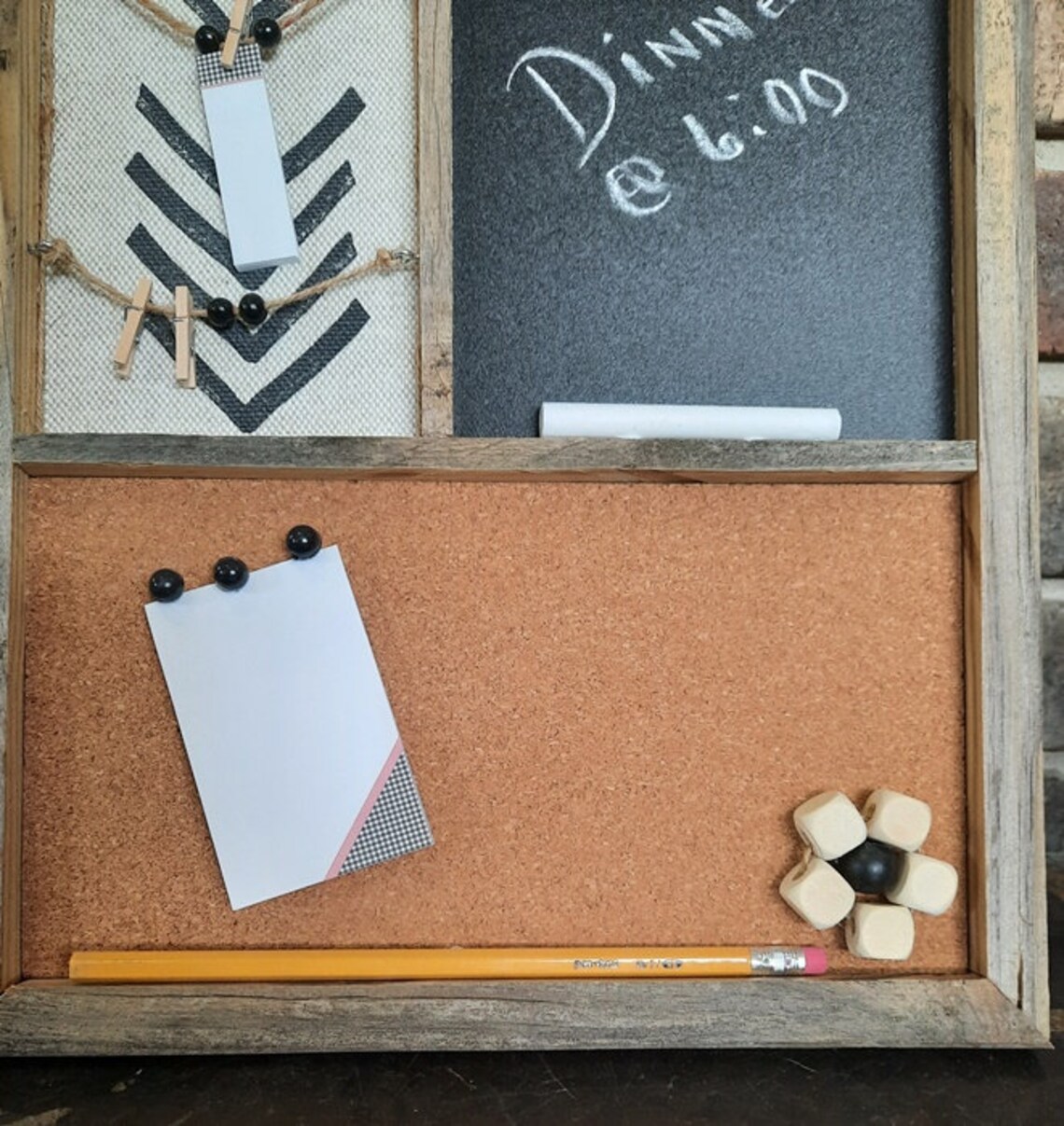 Memo Board, Rustic Wood, Boho, Sticky Notes, Bead Handle, Chalk Board ...