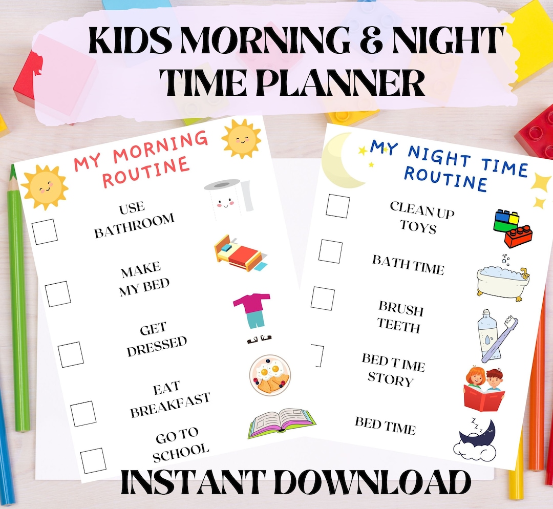 Kids Morning Routine Planner | Kids Night Time Routine Planner | Kids ...