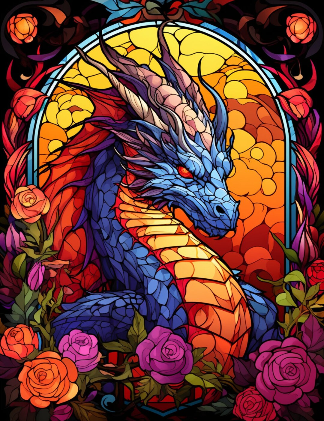 100 Stained Glass Dragon Coloring Pages With 4 Large Format Color ...