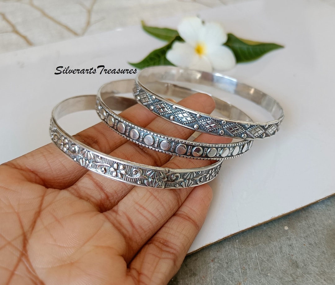 Beautiful 3 Set of Handmade Silver Bangles, 925 Silver Sterling Bangle ...