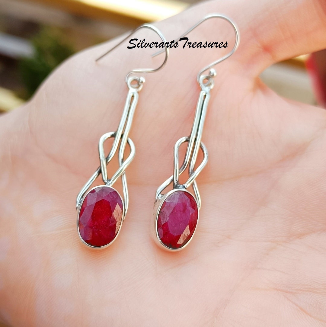 Ruby Earrings, Ruby Drop Earrings, July Birthstone Earrings, Ruby ...