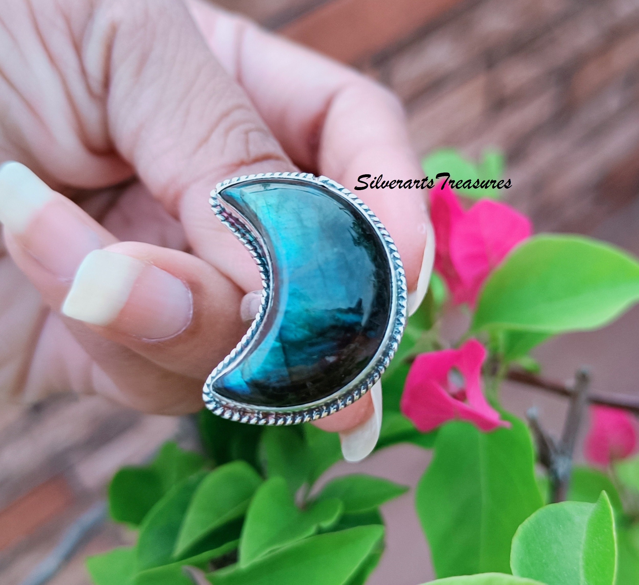 Labradorite Moon Shape Ring 925 Sterling Silver Blue Fire - Etsy