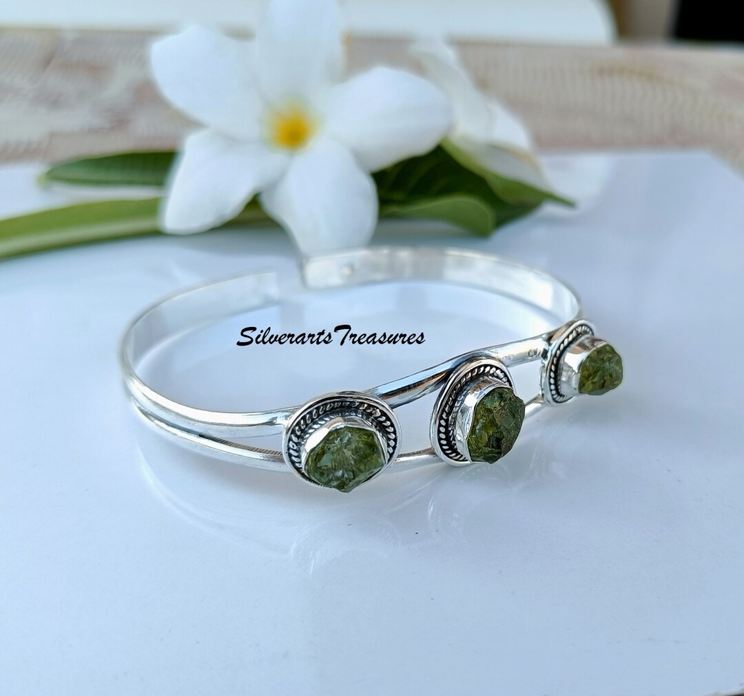 Raw Peridot Bangle, 925 Sterling Silver, Stylish Bangle, Boho Bangle ...