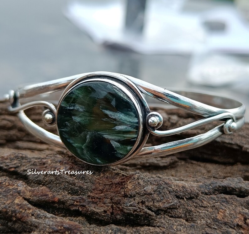 Seraphinite Bangle: Handmade 925 Sterling Silver Boho Jewelry - Etsy