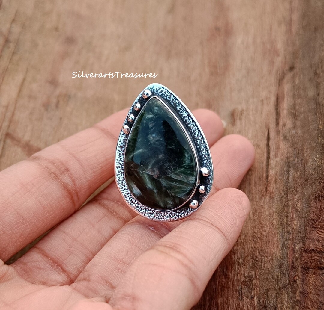 Seraphinite Ring, 925 Sterling Silver Ring, Handmade Ring, Gemstone ...