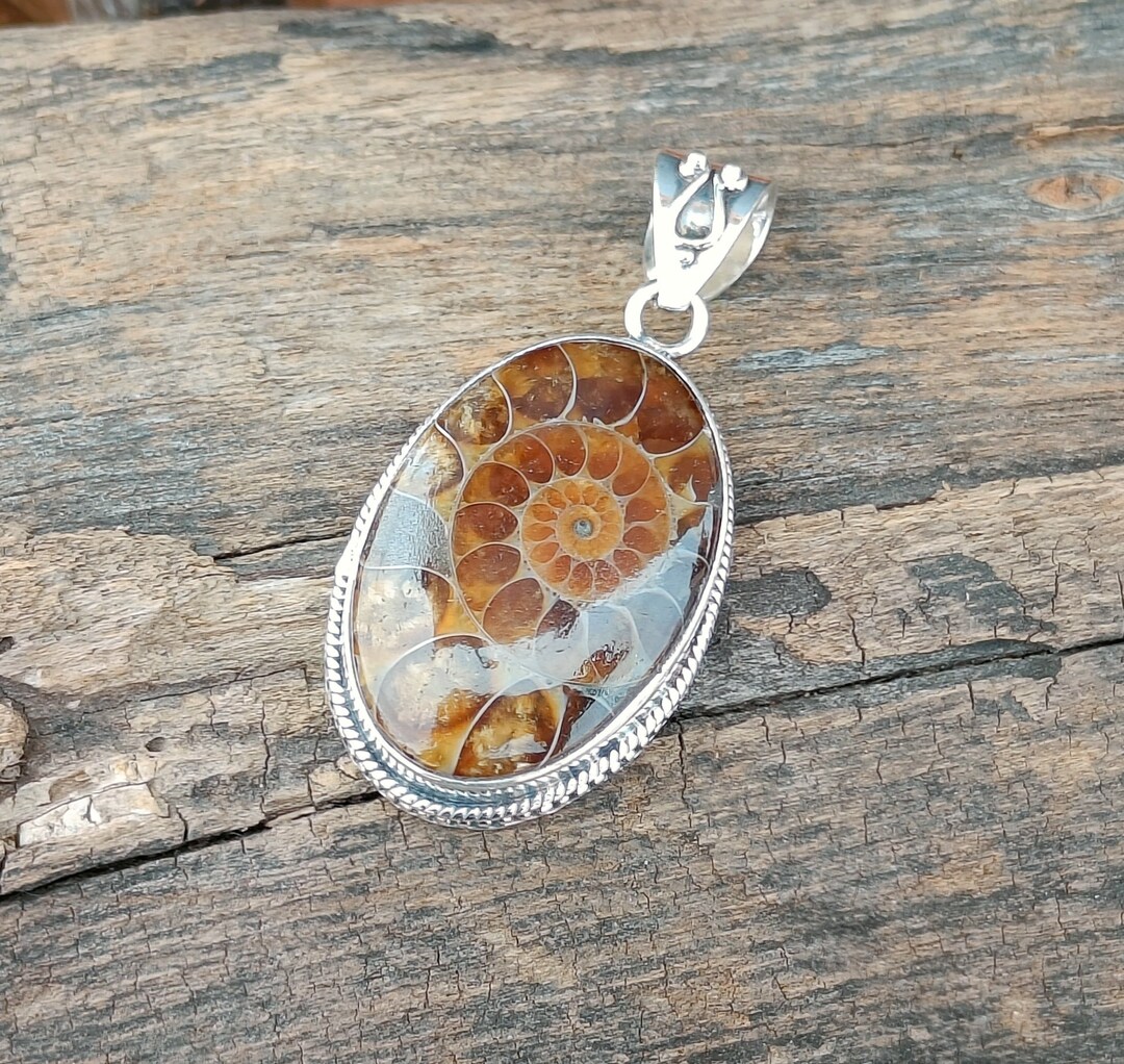 Natural Amonite Pendant, 925 Sterling Silver, Handmade Pendant ...