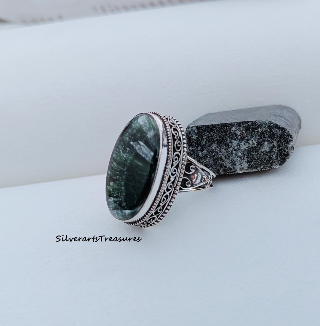 Seraphinite Ring, 925 Sterling Silver, Handmade Ring, Band Ring ...