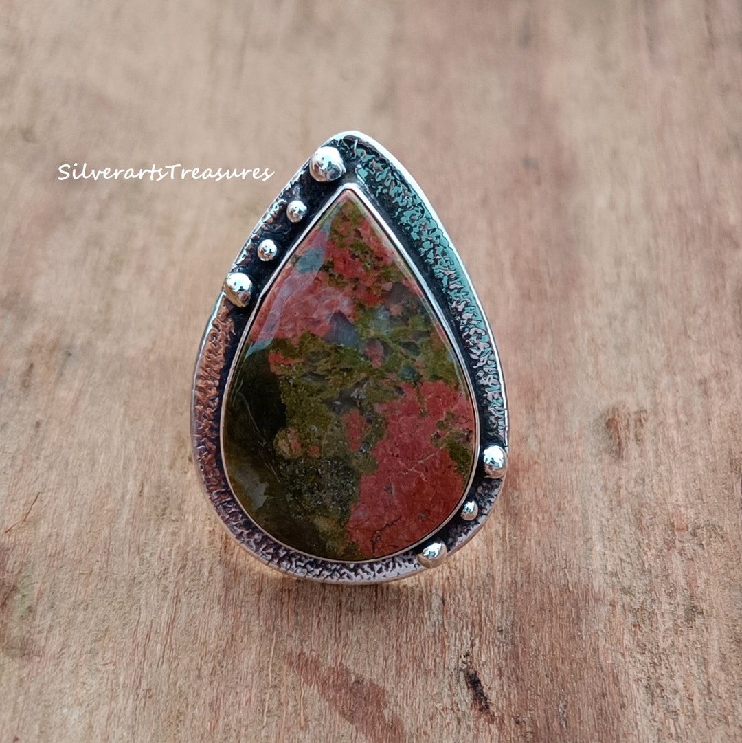 Unakite Sterling Silver Ring: Boho Band Ring - Etsy