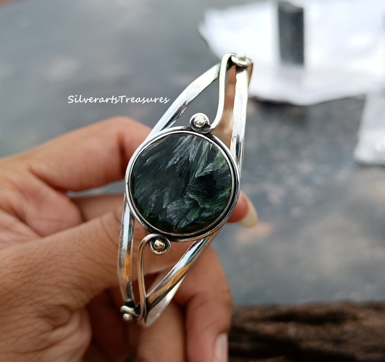 Seraphinite Bangle: Handmade 925 Sterling Silver Boho Jewelry - Etsy