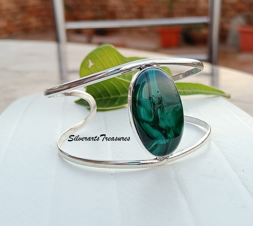 Malachite Bangle: 925 Sterling Silver Green Bracelet - Etsy UK