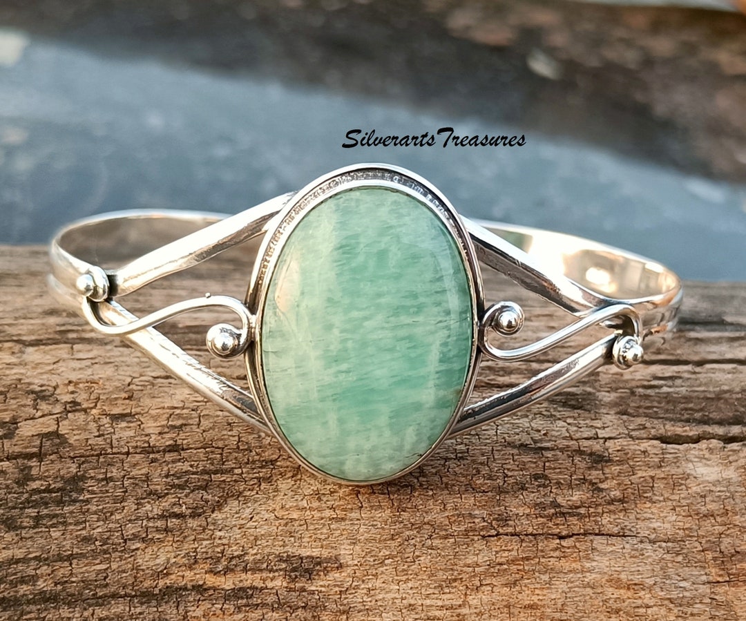 Amazonite Bangle, Blue Colour Stone Jewellery, Amazing Bangle, 925 ...