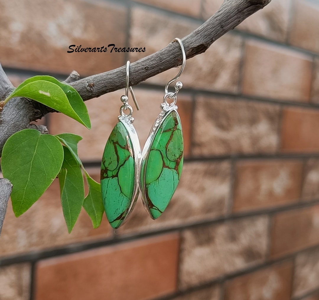 Green Turquoise Earrings, 925 Solid Sterling Silver Earrings, Earrings ...