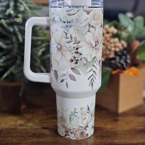 40 Oz Tumbler With Handle and Straw Cute Floral Print, Dupe Style ...