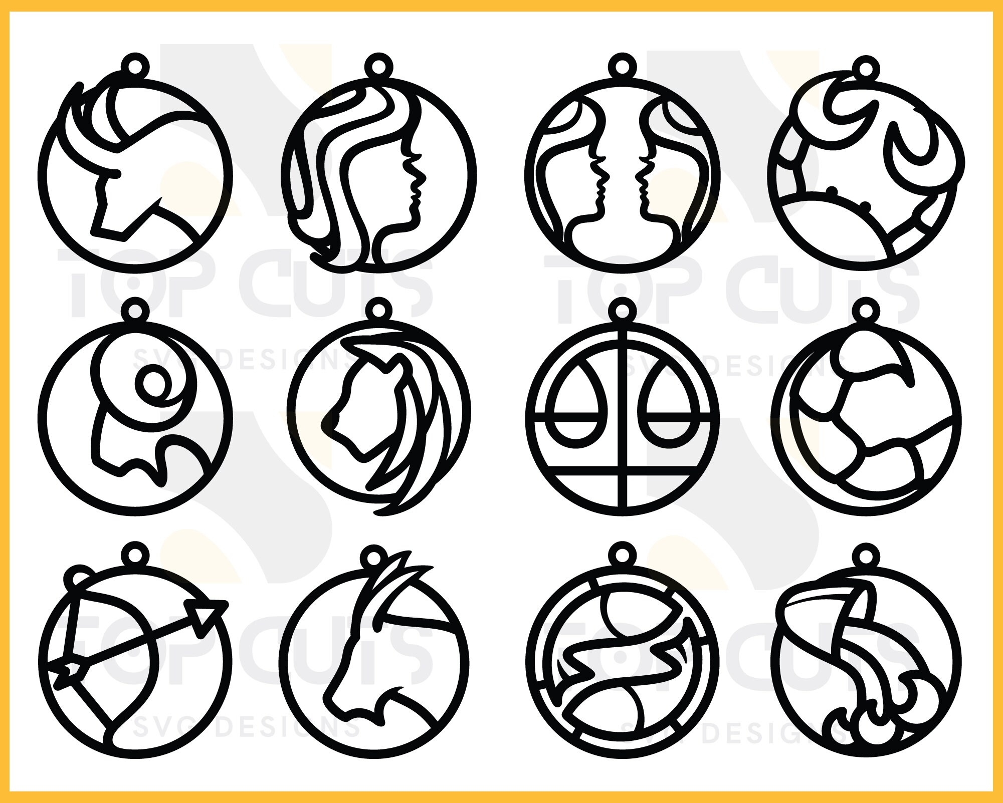 Zodiac Signs SVG EPS DXF Cut Files, Zodiac Signs Bundle, Zodiac ...