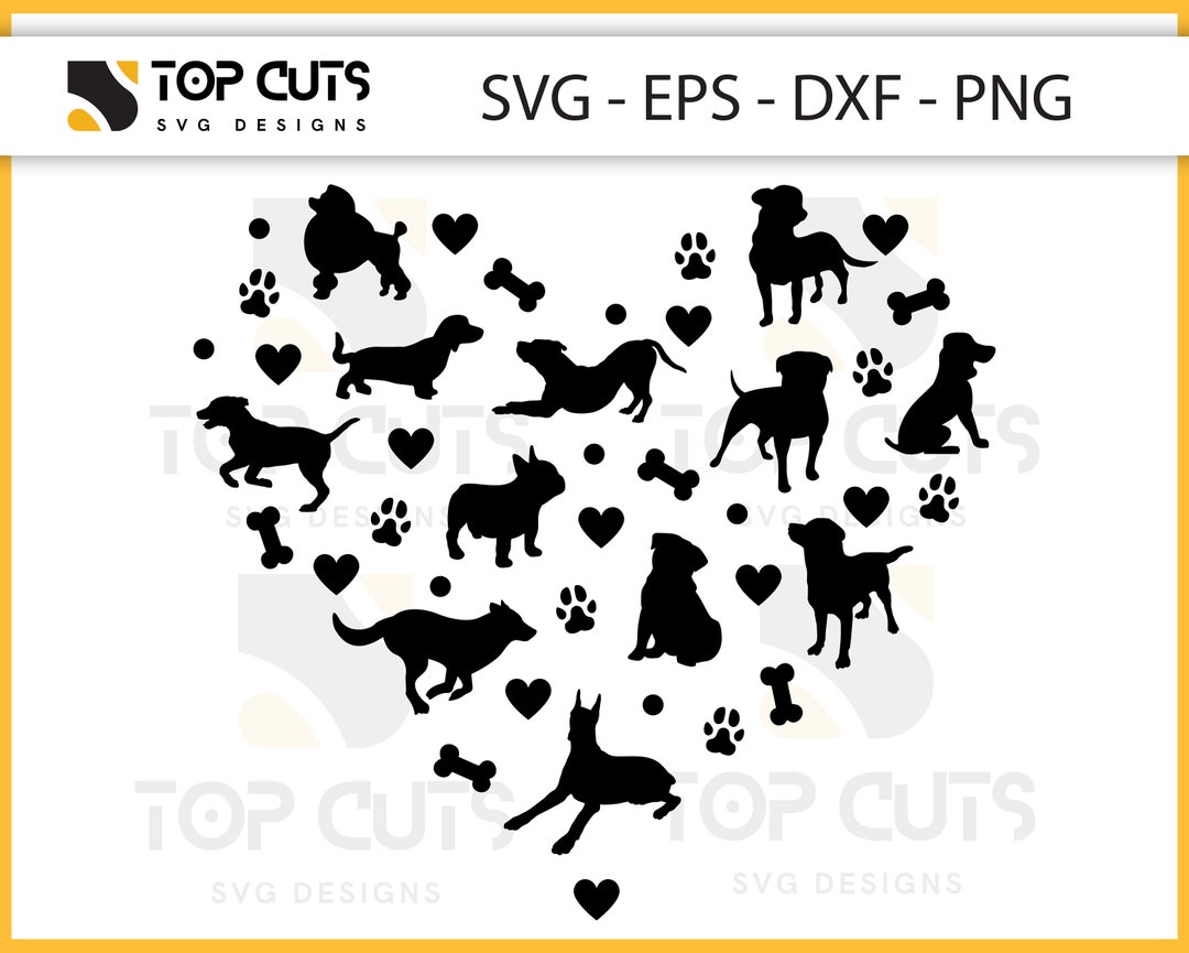Dog Silhouette SVG Heart Shape Dog Lovers Design Cut Files Svg, Dxf ...