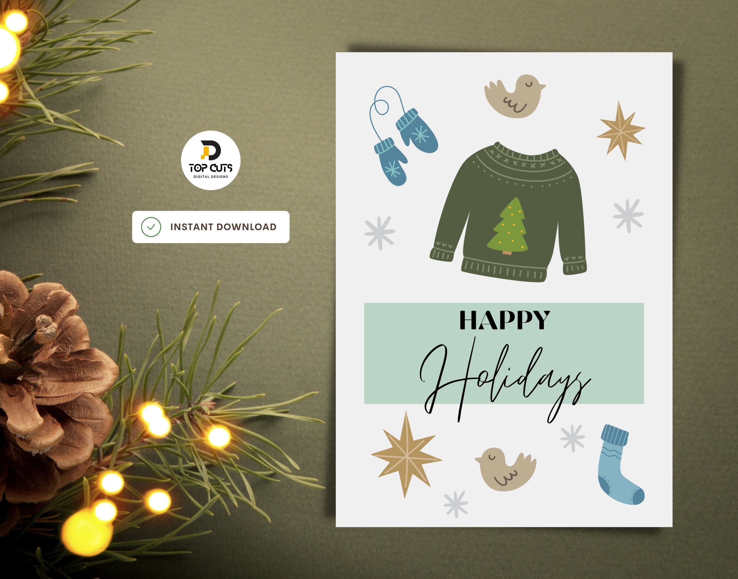 Boho Printable Christmas Cards Set of 6 Happy Holidays Card - Etsy