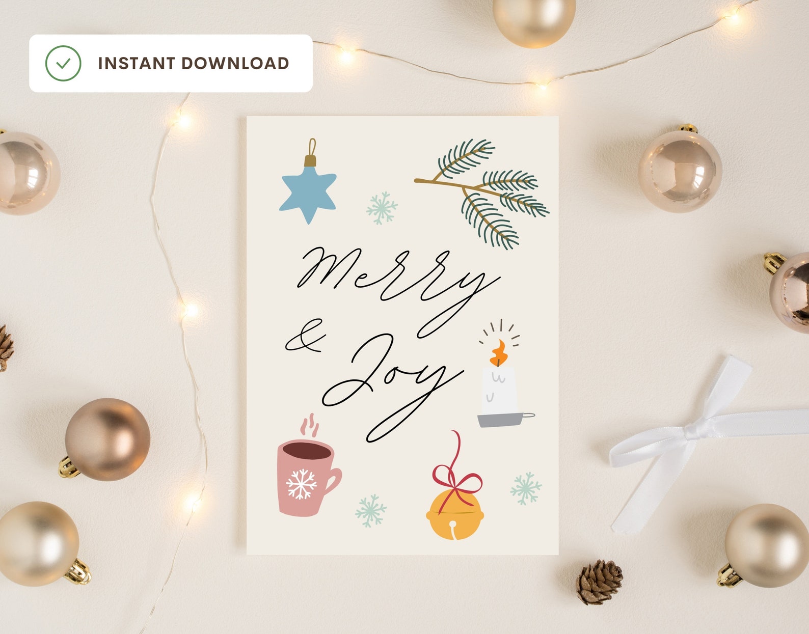 Boho Printable Christmas Cards Set of 6 Happy Holidays Card - Etsy