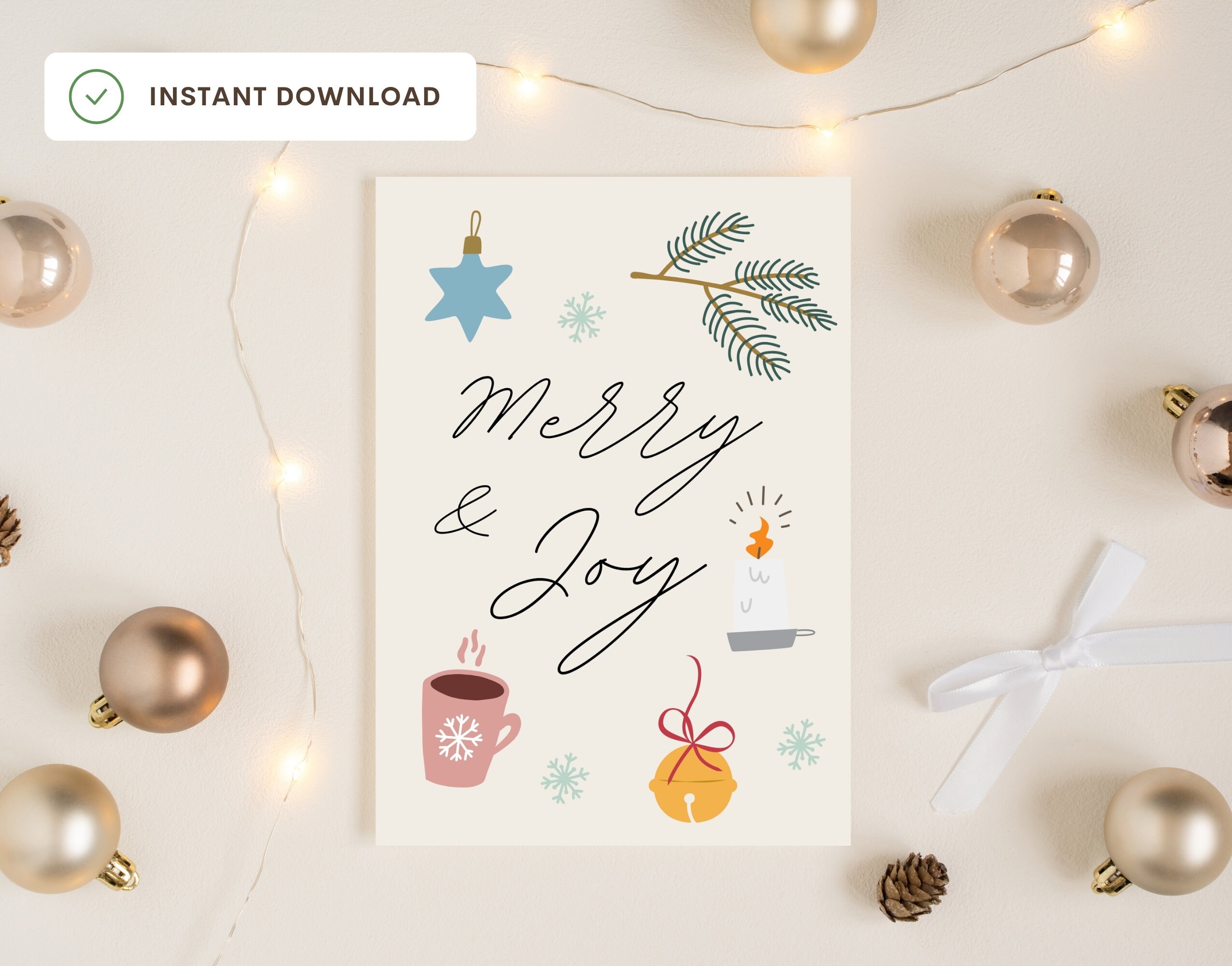 Boho Printable Christmas Cards Set of 6 Happy Holidays Card - Etsy