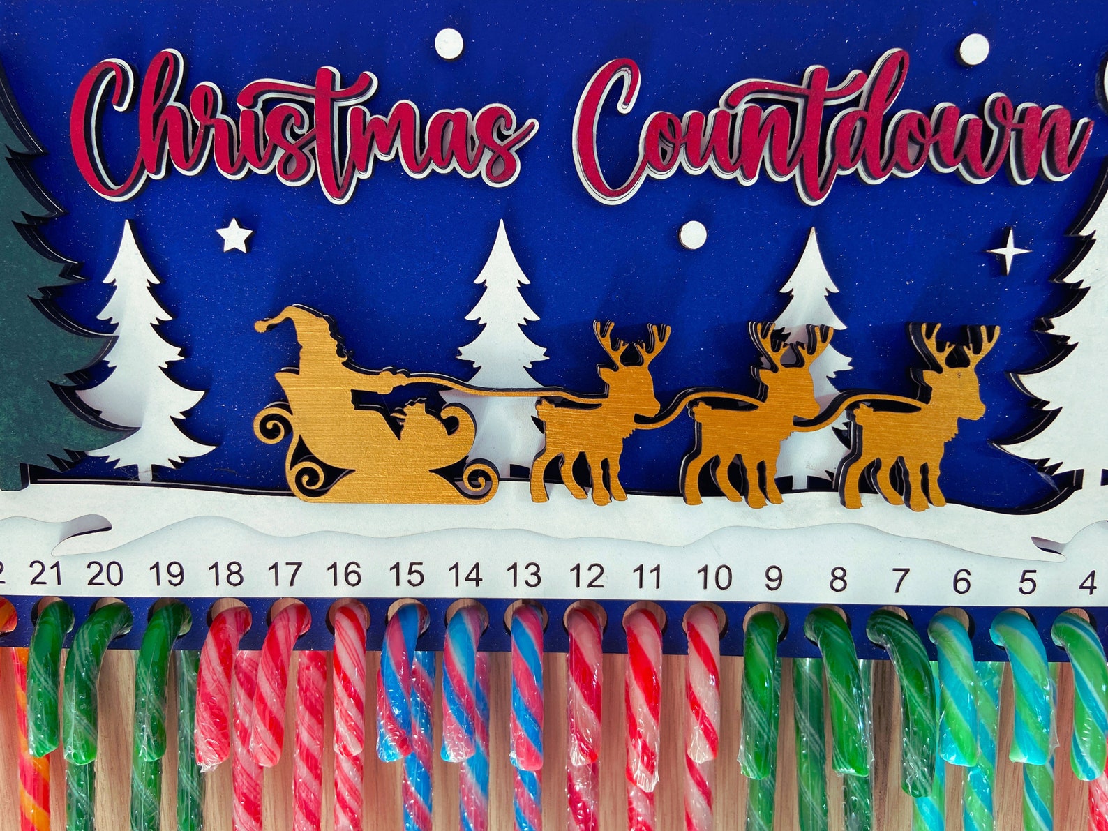 DIGITAL FILE, Candy Cane Christmas Countdown Calendar, Santas Sleigh ...