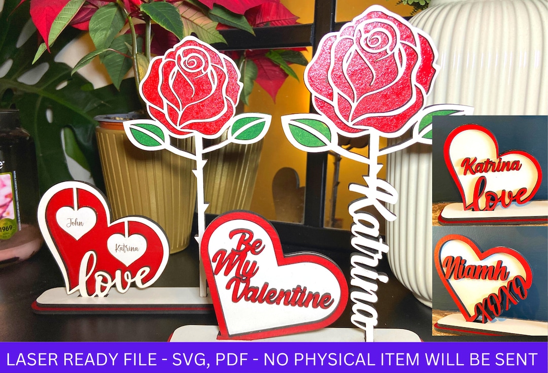 DIGITAL FILE, Valentines Day Rose & Heart With Stand SVG File ...