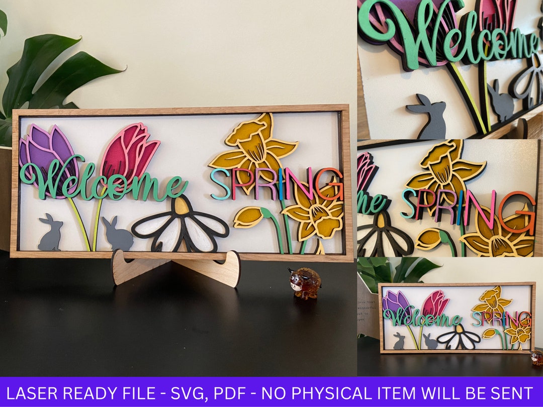 DIGITAL FILE, Welcome Spring Flower Sign SVG, Hello Spring Sign Shelf ...