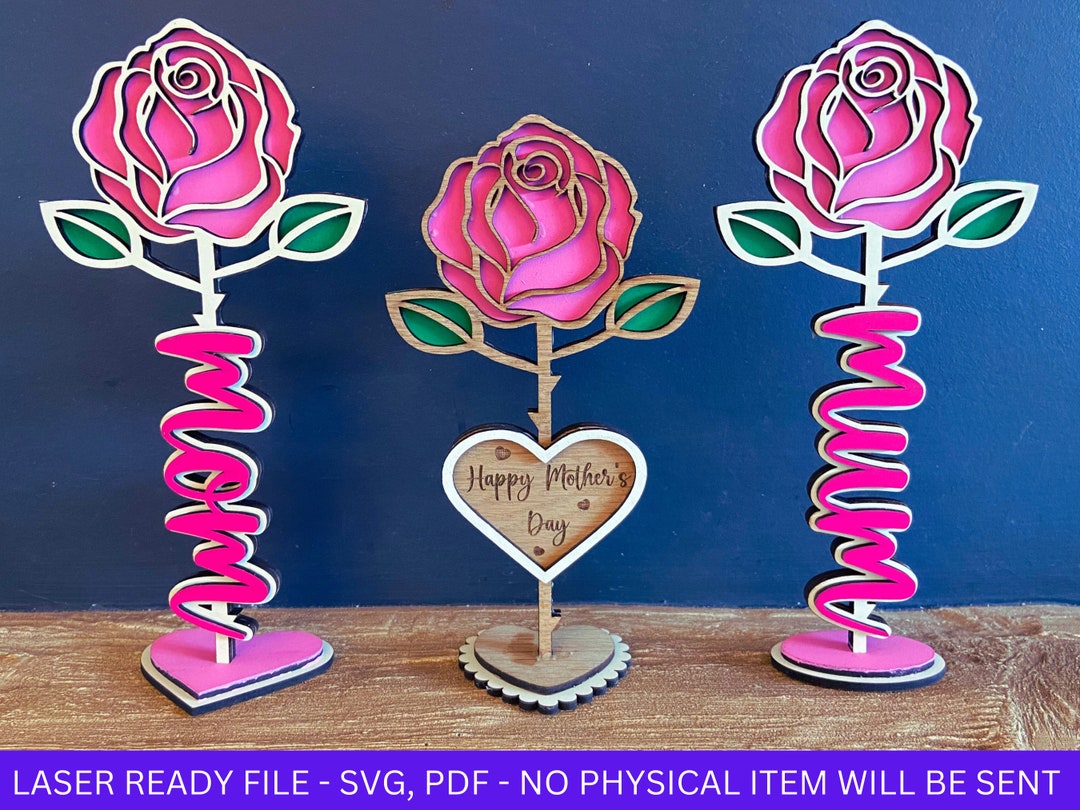 DIGITAL FILE, Mothers Day Rose Single Rose Set With Stand SVG File ...