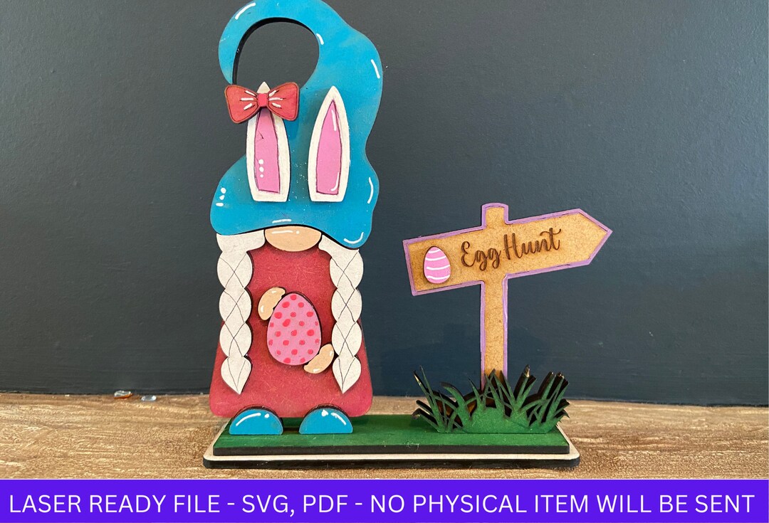 DIGITAL FILE, Easter Gnome Egg Hunt SVG File, Easter Shelf Sitter Gnome ...