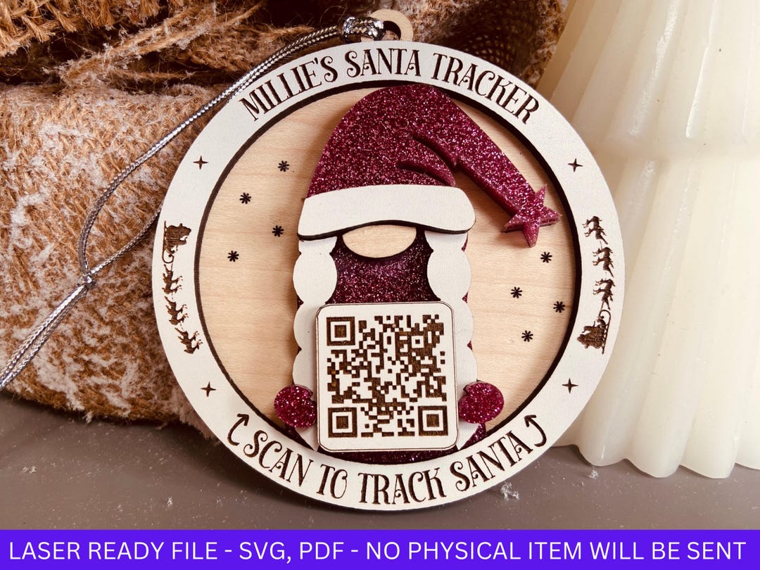 DIGITAL FILE, Girl Gnome Santa Tracker Christmas Ornament SVG File ...
