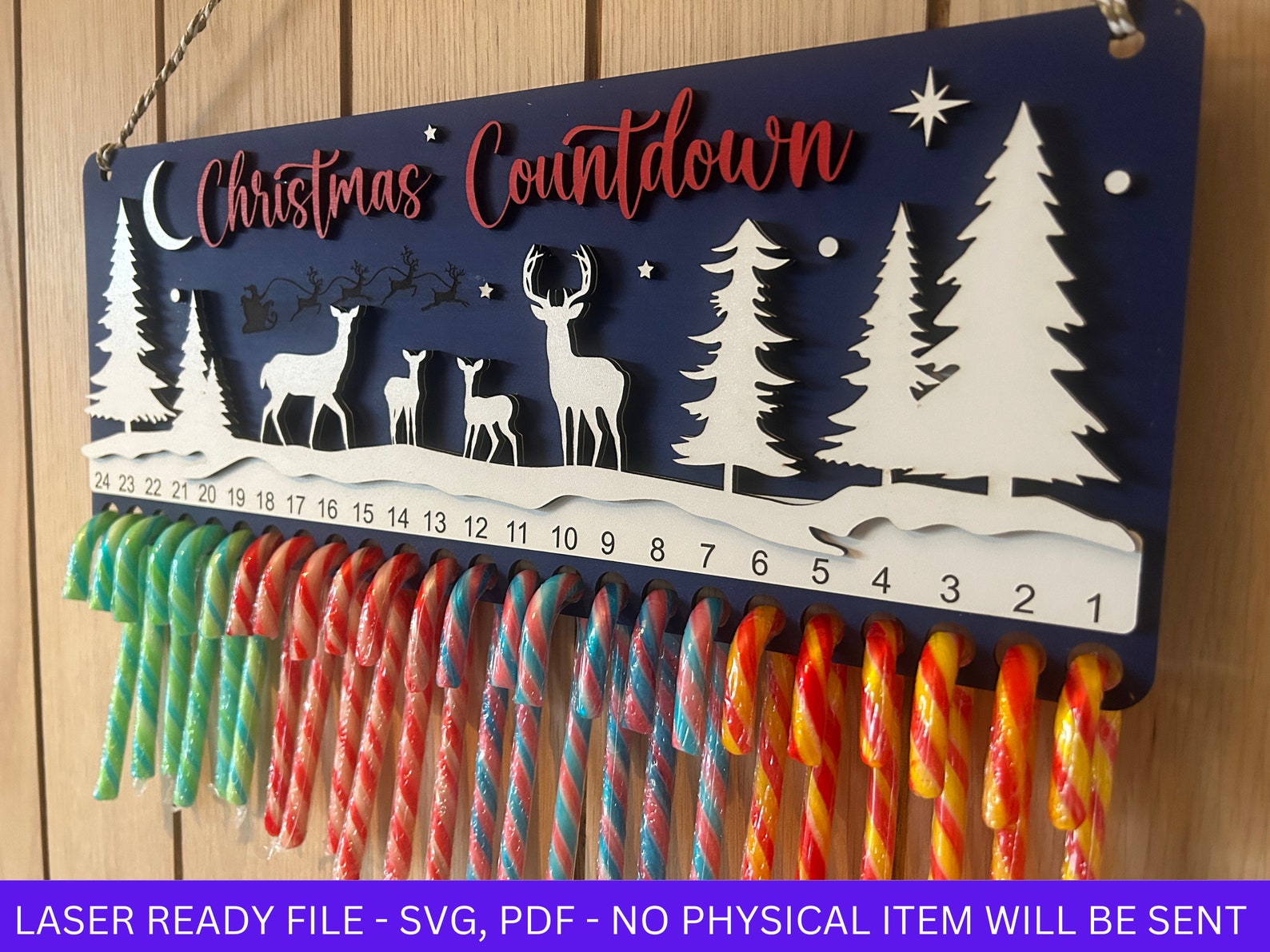 DIGITAL FILE, Christmas Countdown Calendar, Candy Cane Countdown, Reindeer Theme, 3 Layer SVG ...