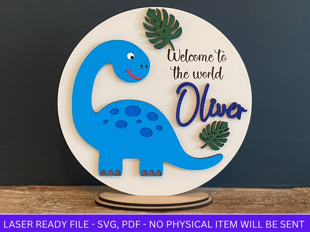 DIGITAL FILE, Dinosaur Theme New Baby Sign File SVG, Add Personalised ...