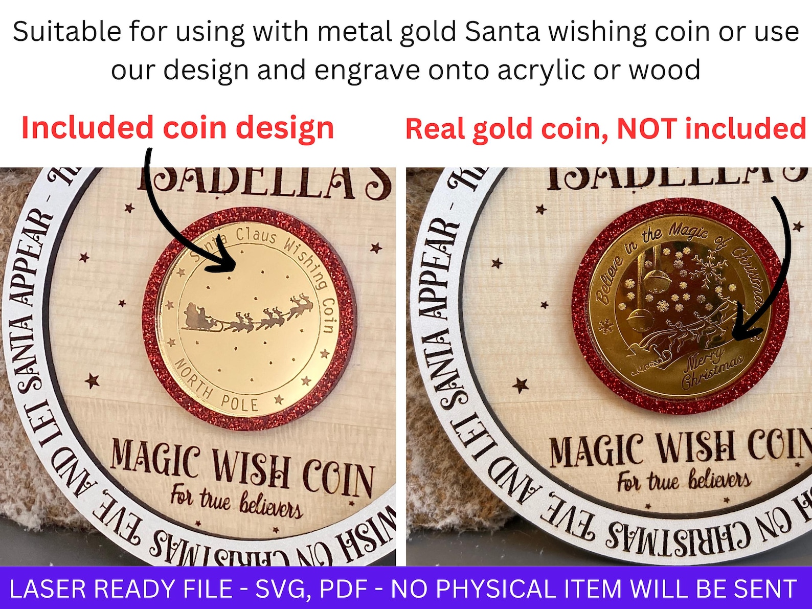 DIGITAL FILE, Santa's Magic Wish Coin SVG File, Christmas Ornament ...