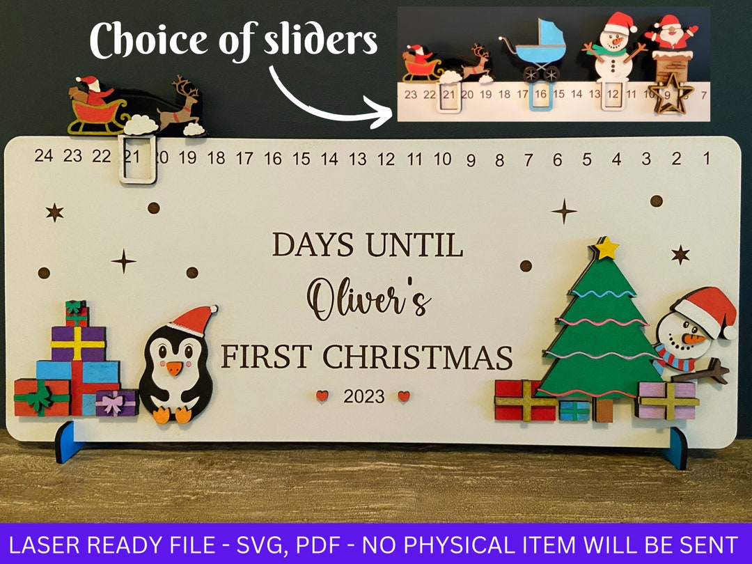 DIGITAL FILE, First Christmas Countdown Calendar, Sliding Santa Sleigh ...