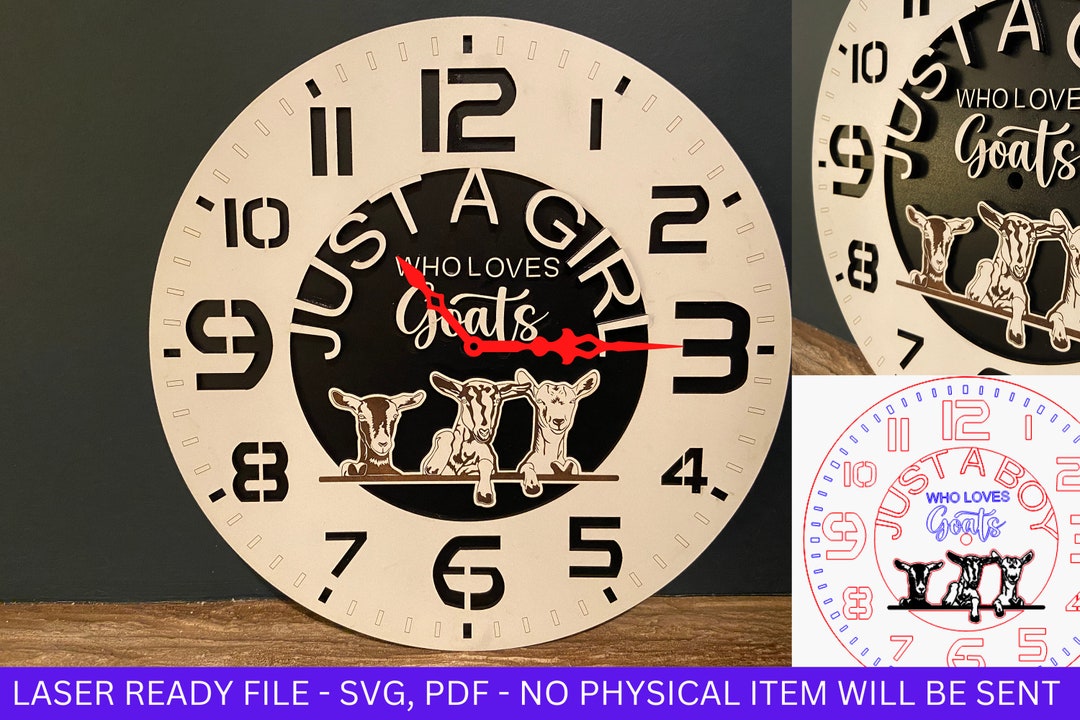 DIGITAL FILE, Laser Cut Goat Wall Clock With Girl Boy SVG File, Vector ...