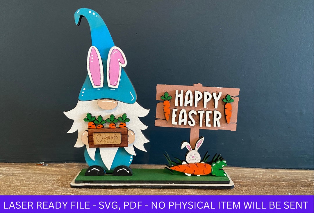 DIGITAL FILE, Happy Easter Bunny Ears Gnome and Sign With Bunny SVG ...