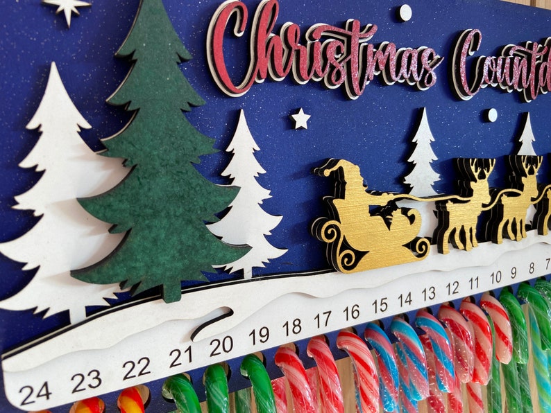DIGITAL FILE, Candy Cane Christmas Countdown Calendar, Santas Sleigh ...