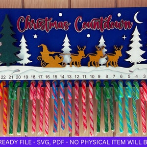 DIGITAL FILE, Candy Cane Christmas Countdown Calendar, Santas Sleigh ...
