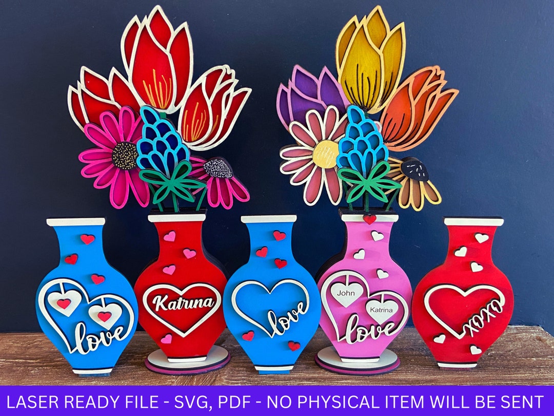 DIGITAL FILE, Valentines Day Bouquet Flowers & Vase SVG File, Multi ...